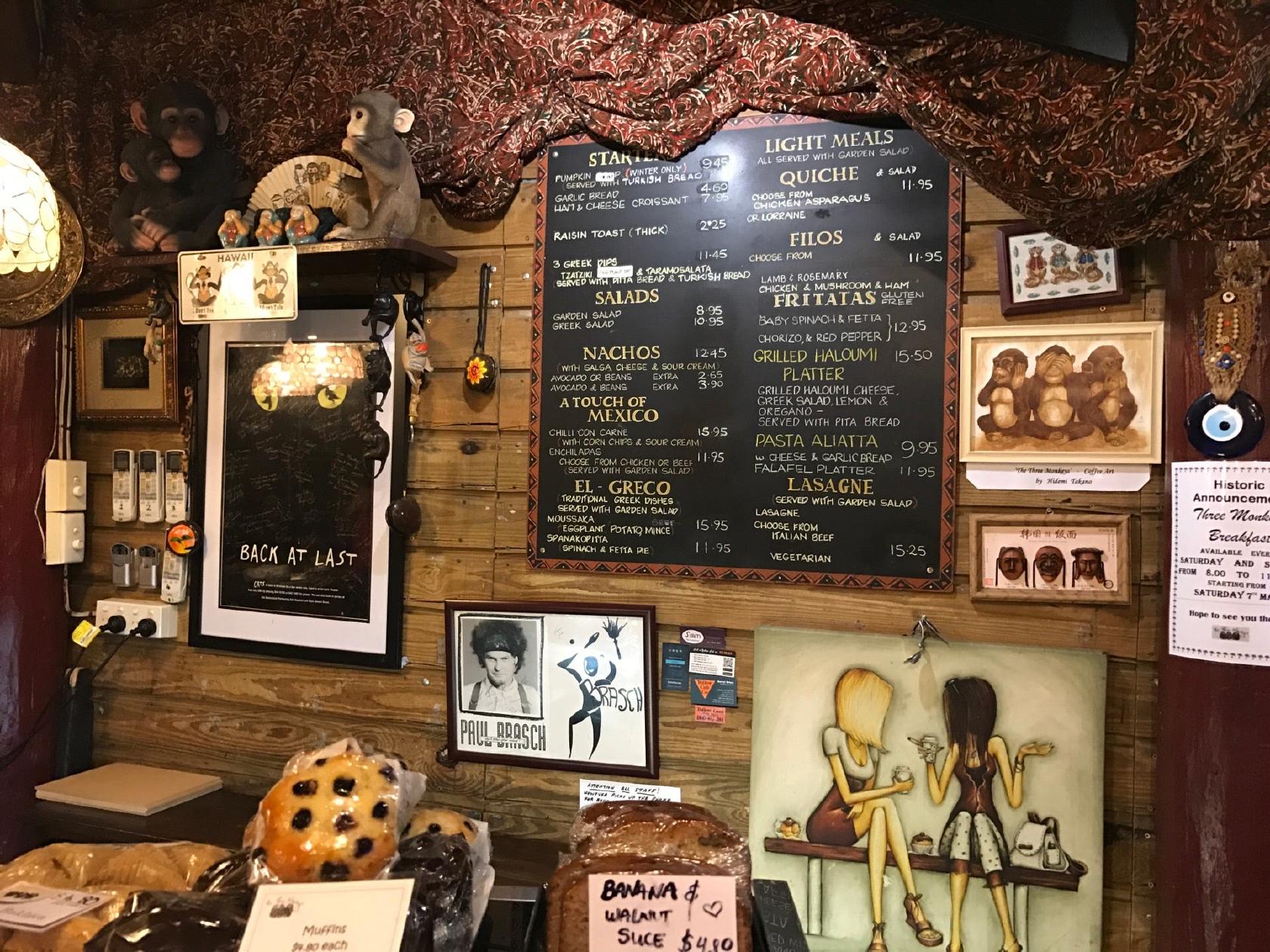Menu at The Three Monkeys Coffee & Tea House restaurant, West End