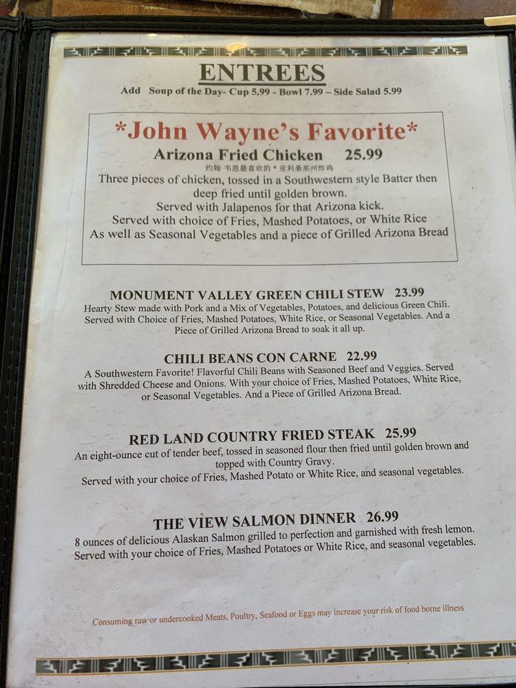 Menu at The View Restaurant, Oljato-Monument Valley