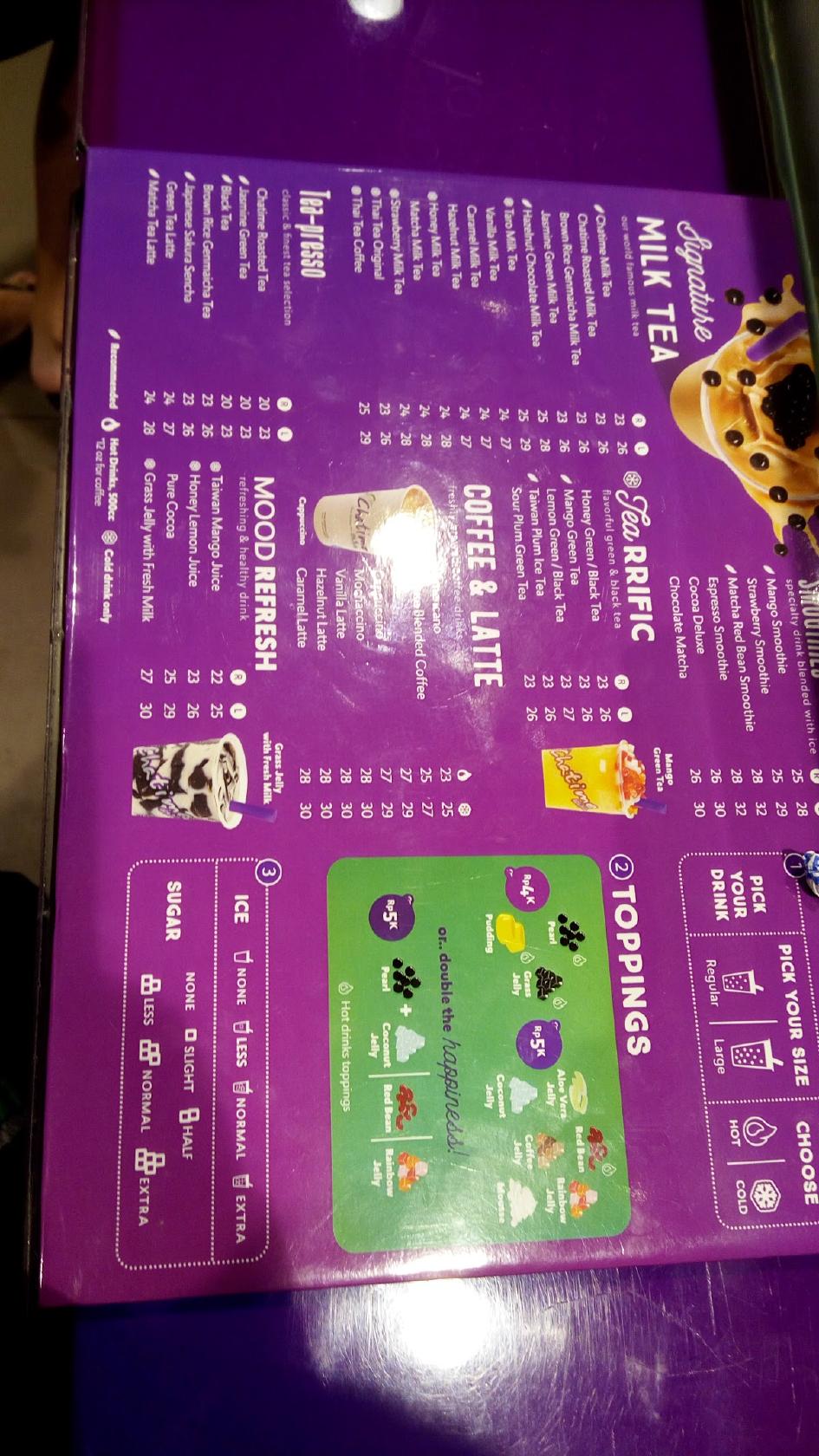 Menu at Chatime restaurant, Raya River