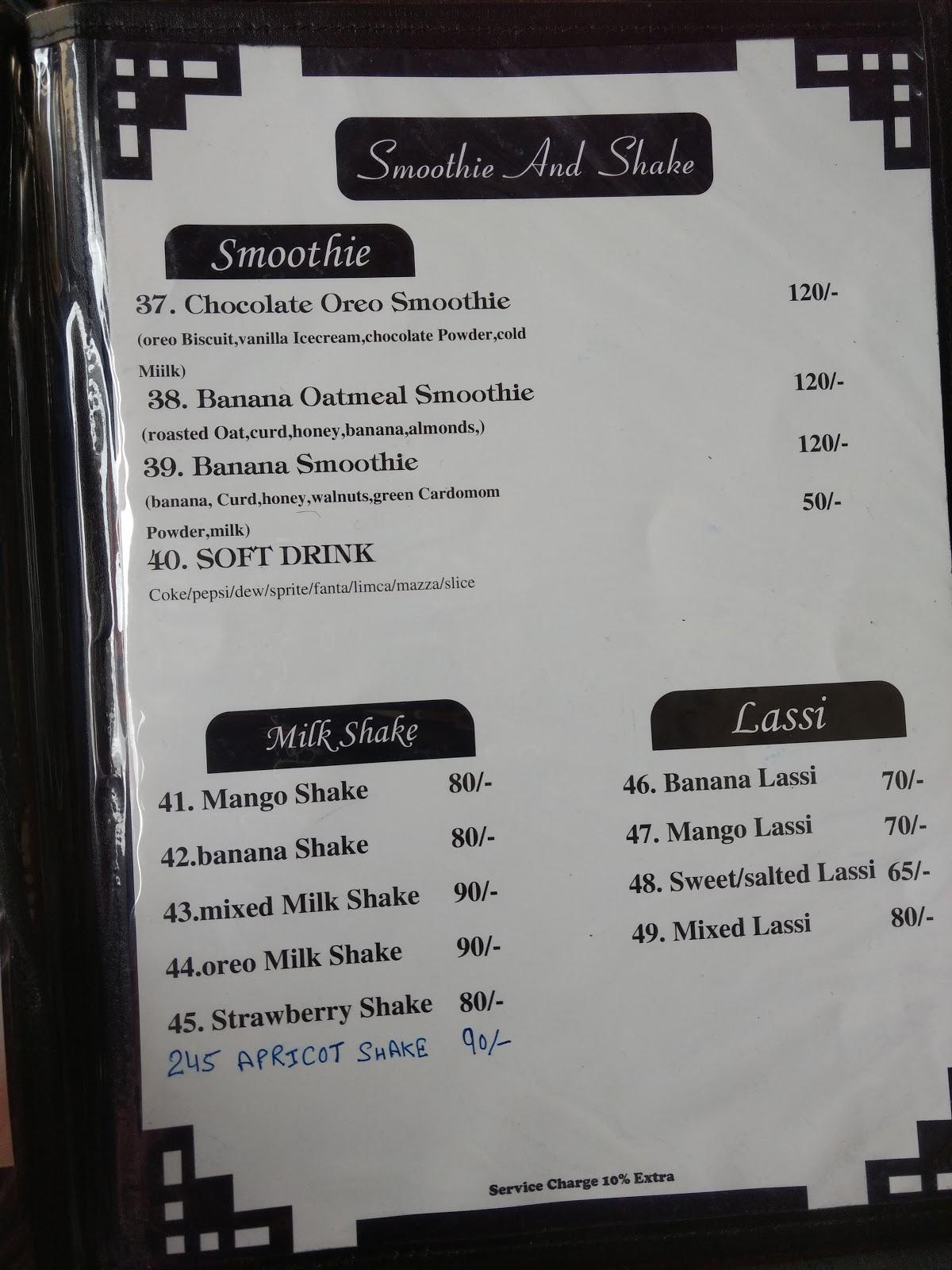 Menu at Himalayan Café, Leh, 5H7P+946