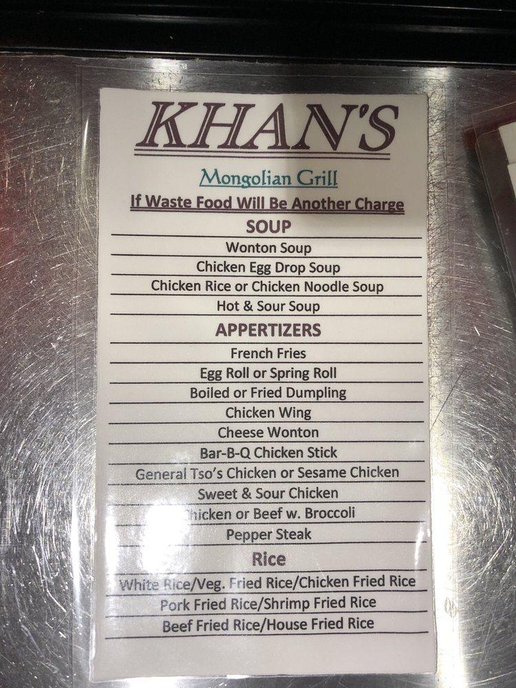 Menu at Khan's Mongolian Grill & Bar, East Stroudsburg