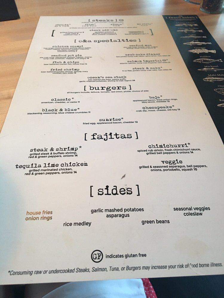 Menu at Oceans & Ale pub & bar, Williamsburg, Richmond Rd
