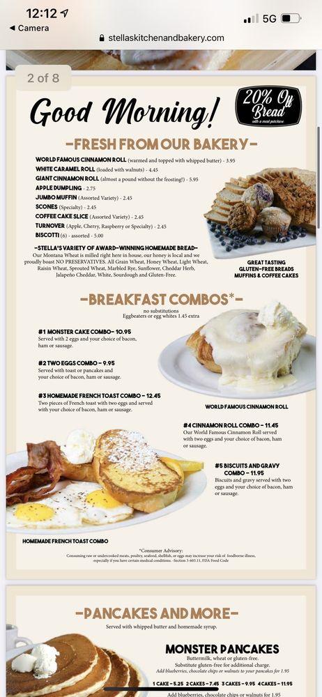 Menu at Stella's Kitchen & Bakery, Billings