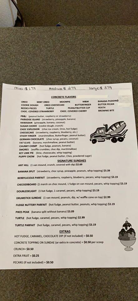 Menu at Village Drive-In restaurant, Bunker Hill