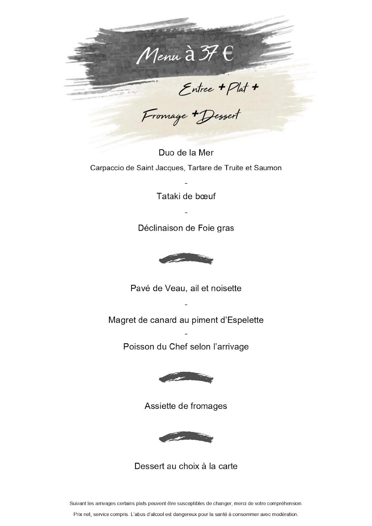 Menu au Au plaisir de la Lucerne restaurant, La Lucerne-d'Outremer