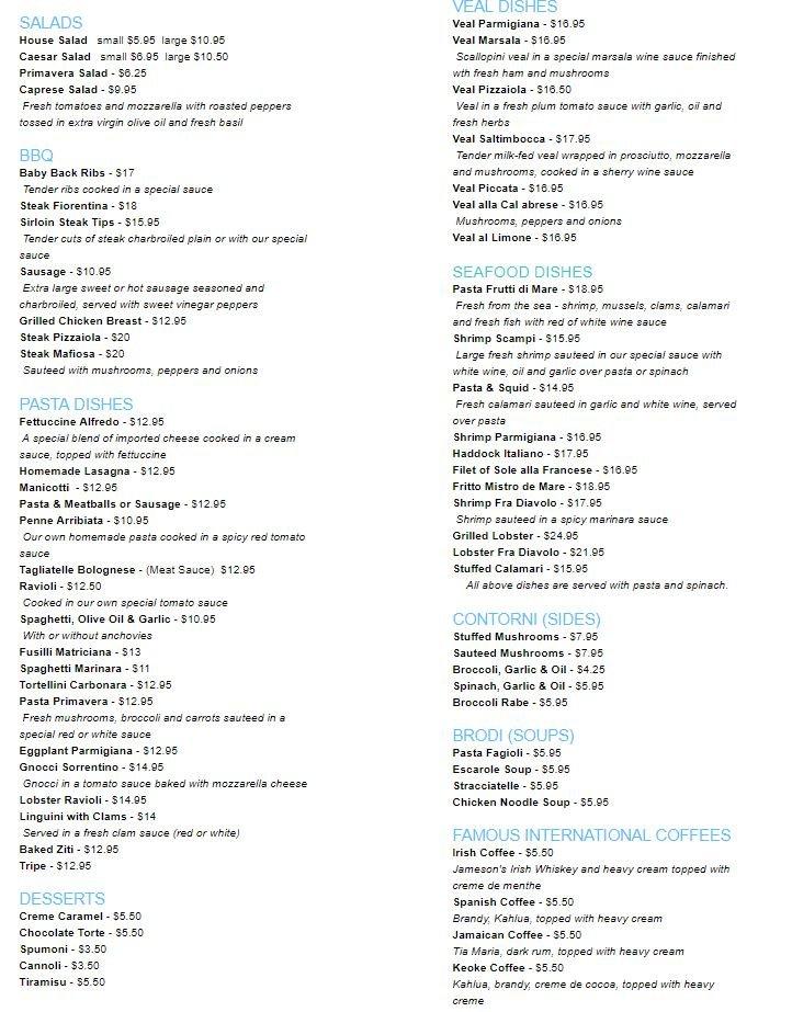 Menu at Bocelli's pub & bar, Medford, 374 Main St
