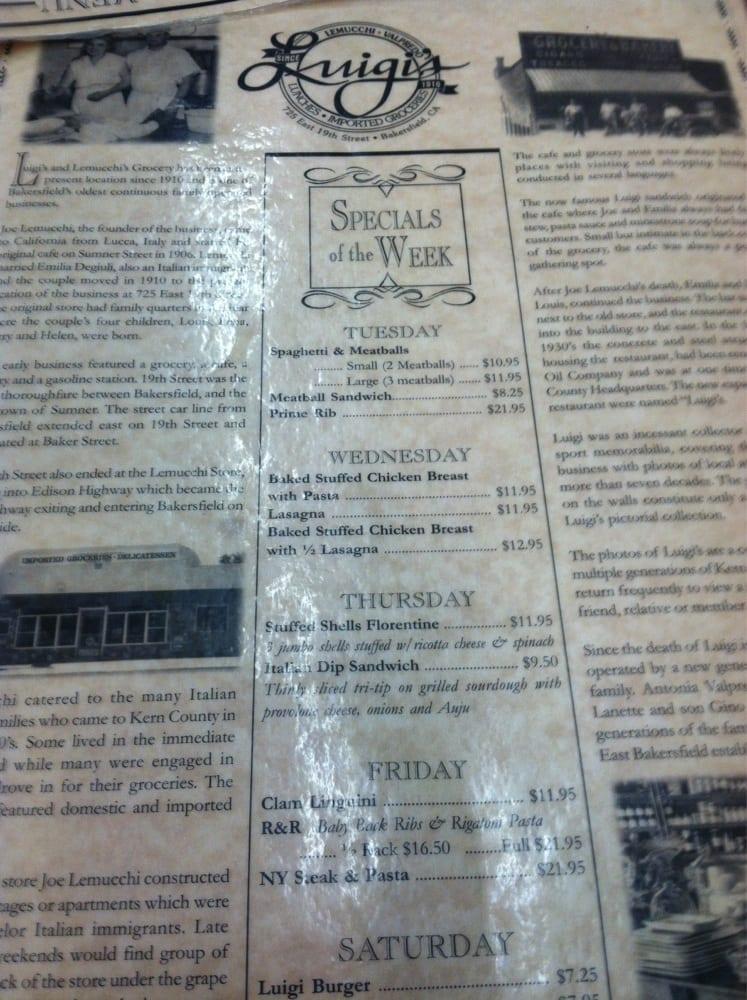Menu at Luigi's Restaurant and Delicatessen, Bakersfield