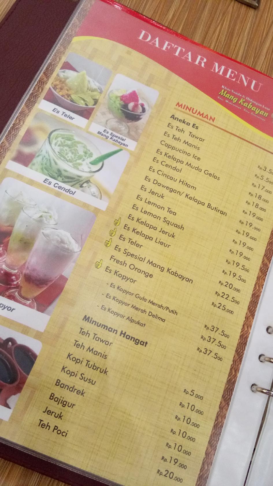 Carta del restaurante Mang Kabayan, Bekasi, Jl. Gn. Tangkuban Perahu