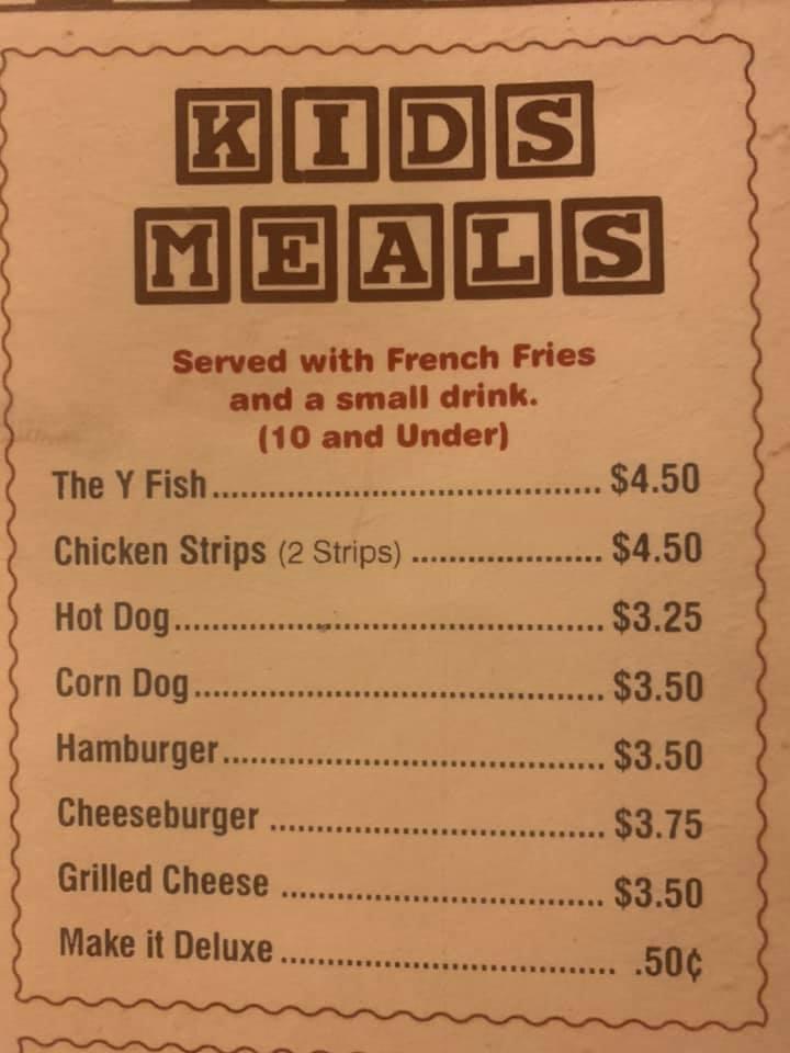 Menu at Old Y Restaurant, USA, US-62