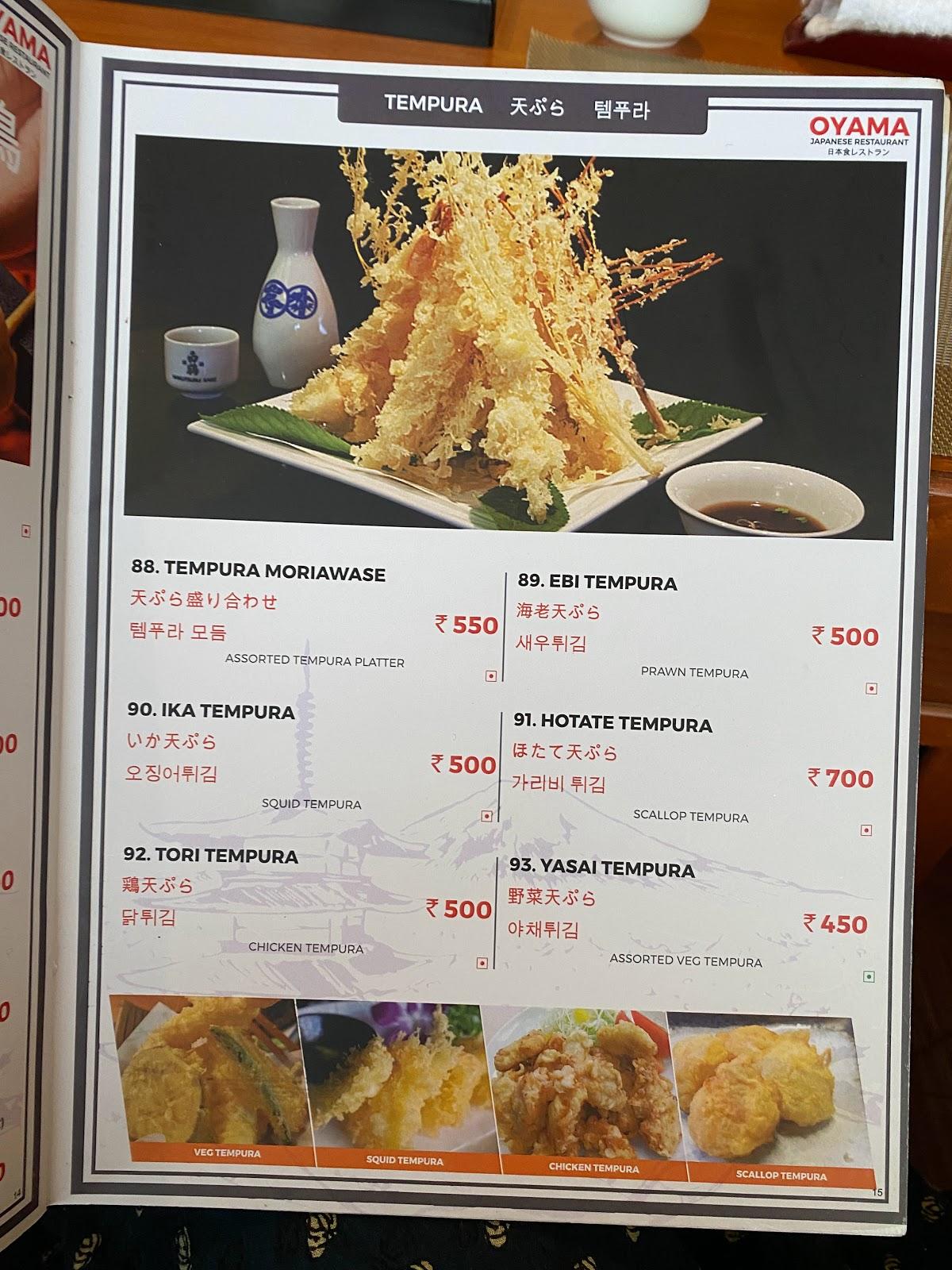 Menu at Oyama Japanese Restaurant, Chennai