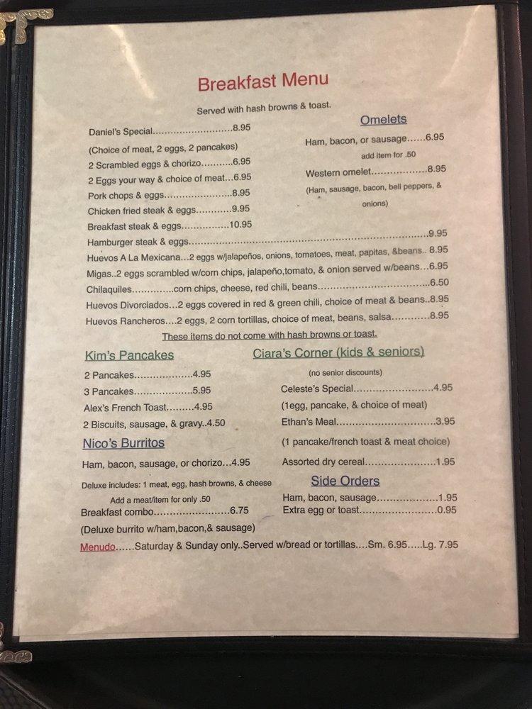 Menu at Jimenez Rancho Grande restaurant, Lovington