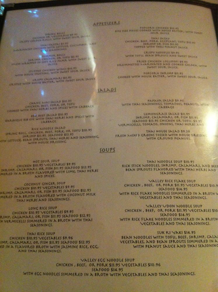 Menu at Thai Valley Cuisine restaurant, Honolulu