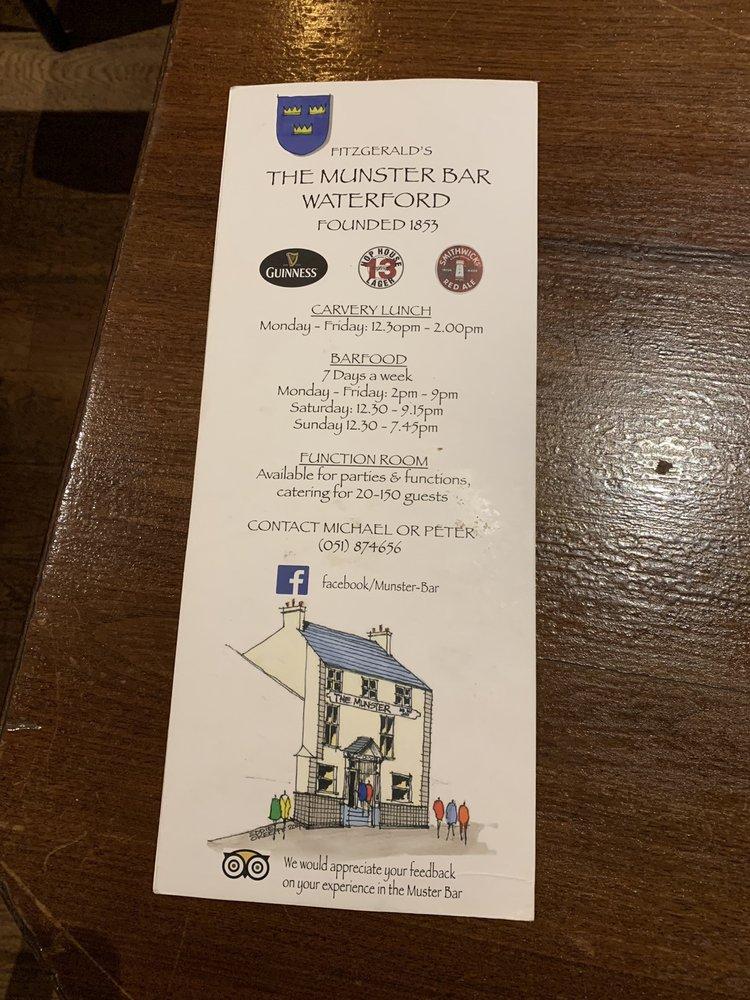 Menu at The Munster Bar, Waterford, 14 Bailey's New St