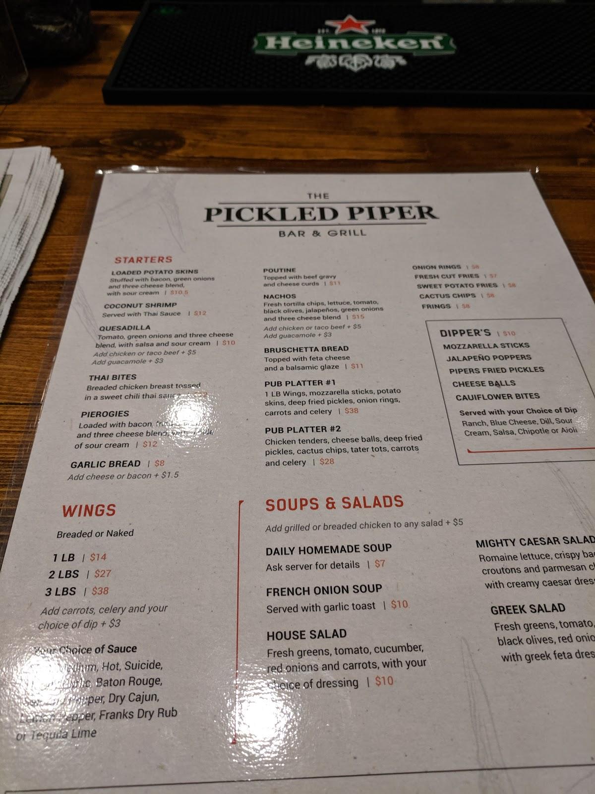 Menu at The Pickled Piper Bar & Grill, Halton Hills