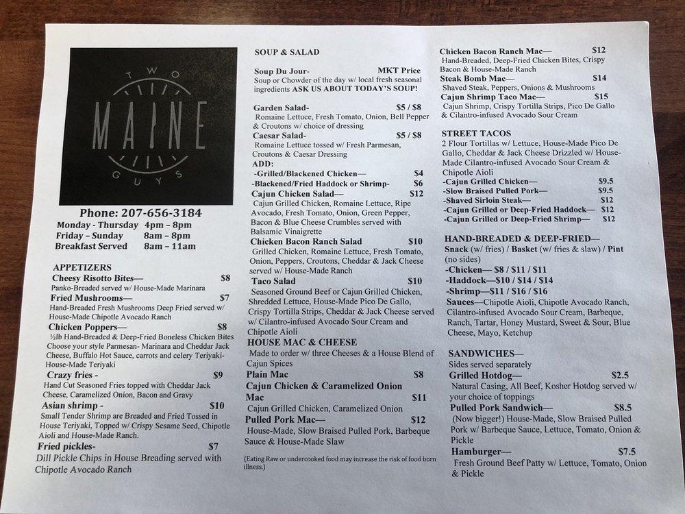Menu at Two Maine Guys restaurant, Richmond, 164 Main St