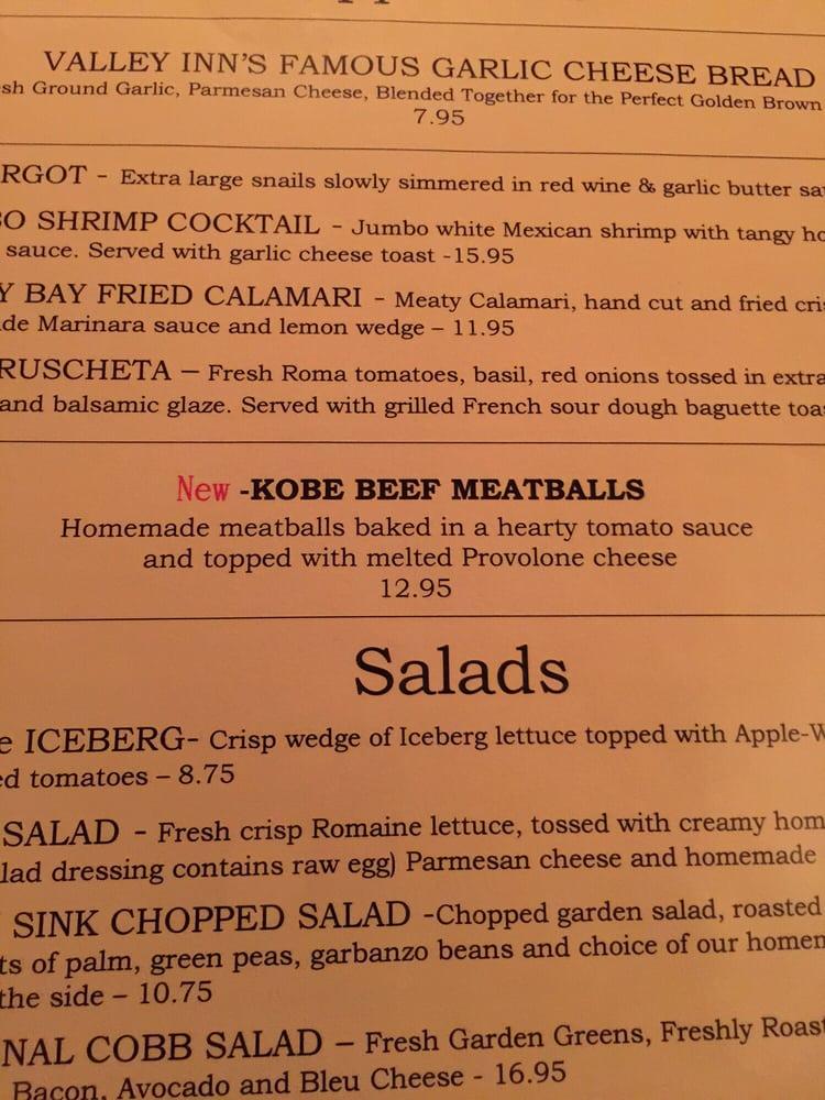 Menu at Valley Inn Restaurant and Martini Bar, Los Angeles
