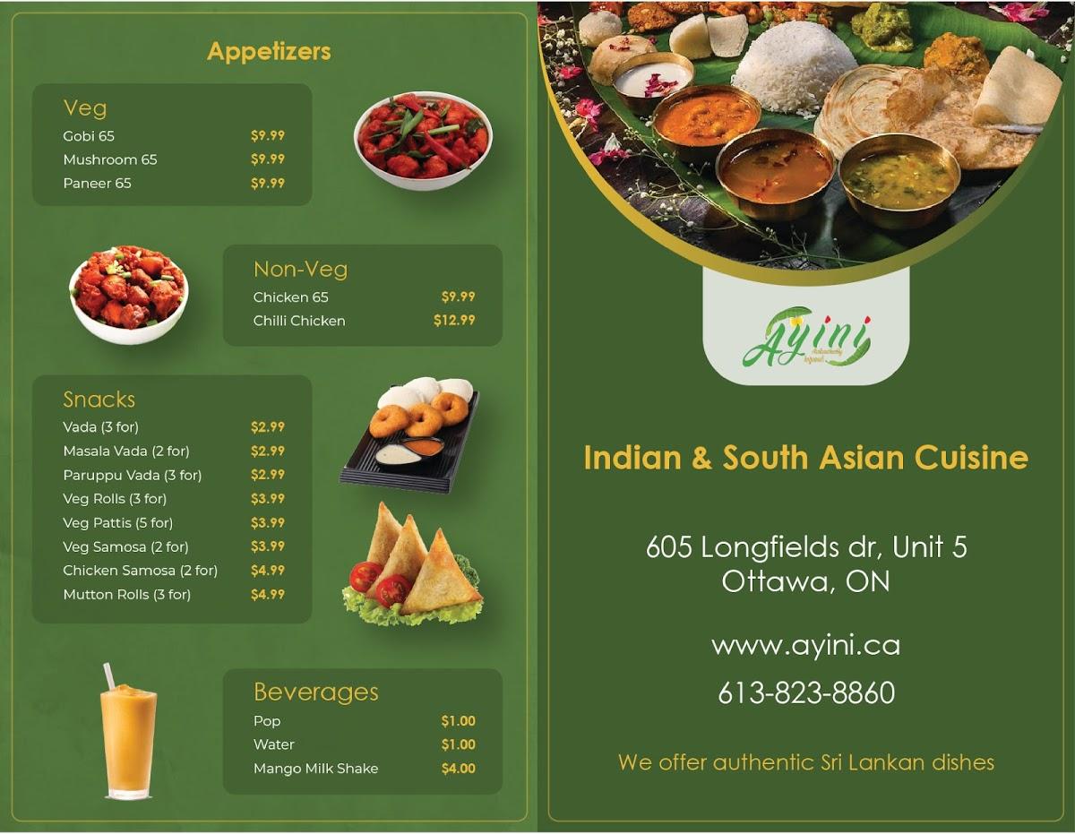 Menu at Ayini Restaurant, Ottawa