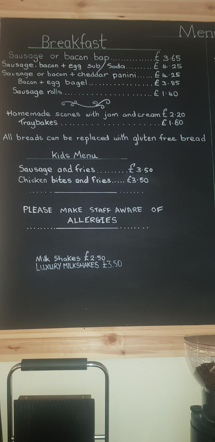 Carta de Cafe Velo, Killyleagh