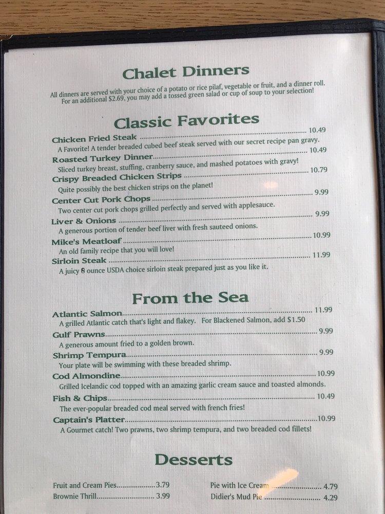 Menu at The Chalet Restaurant, Spokane