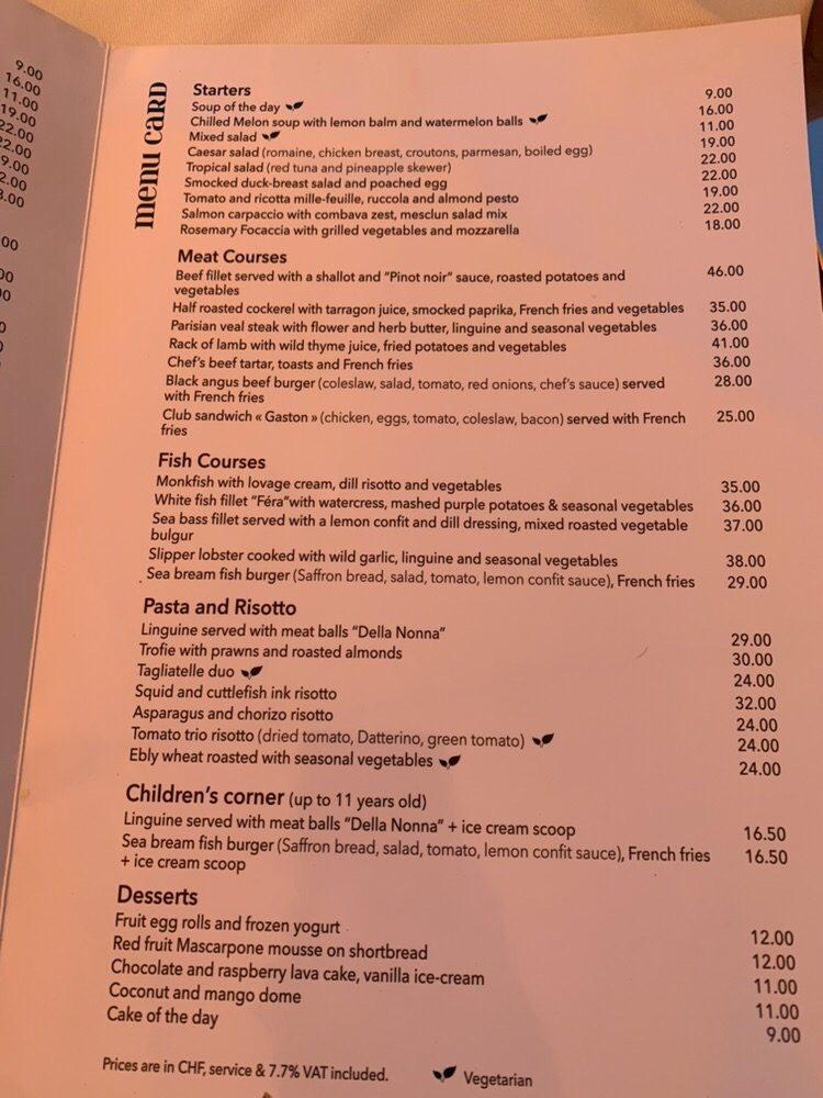 Menu at Chez Gaston, Montreux