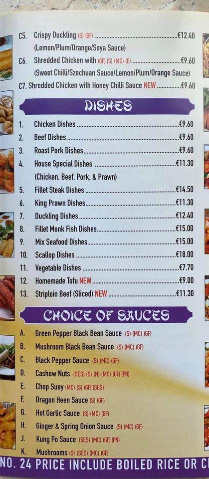 Menu at Dragon Heen Chinese Restaurant, Wexford