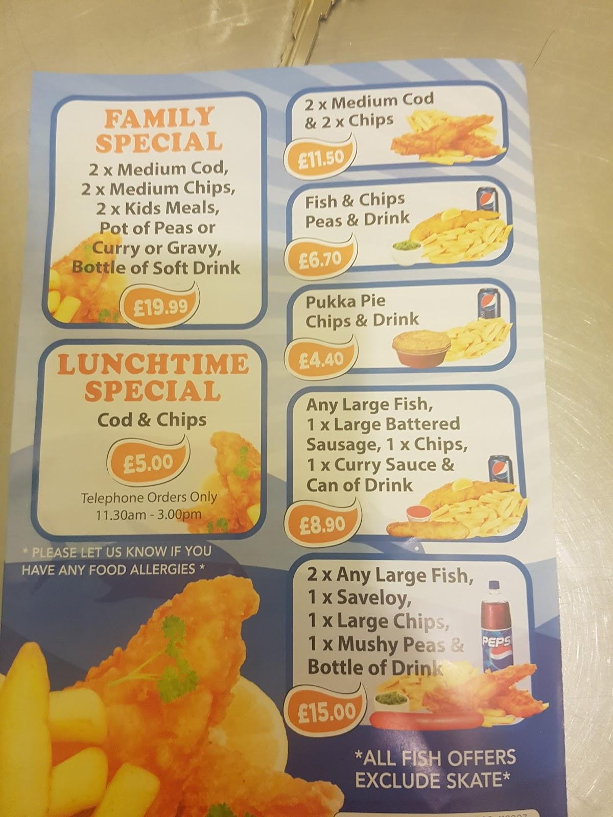 Menu at Family Fish Plaice restaurant, Lowestoft
