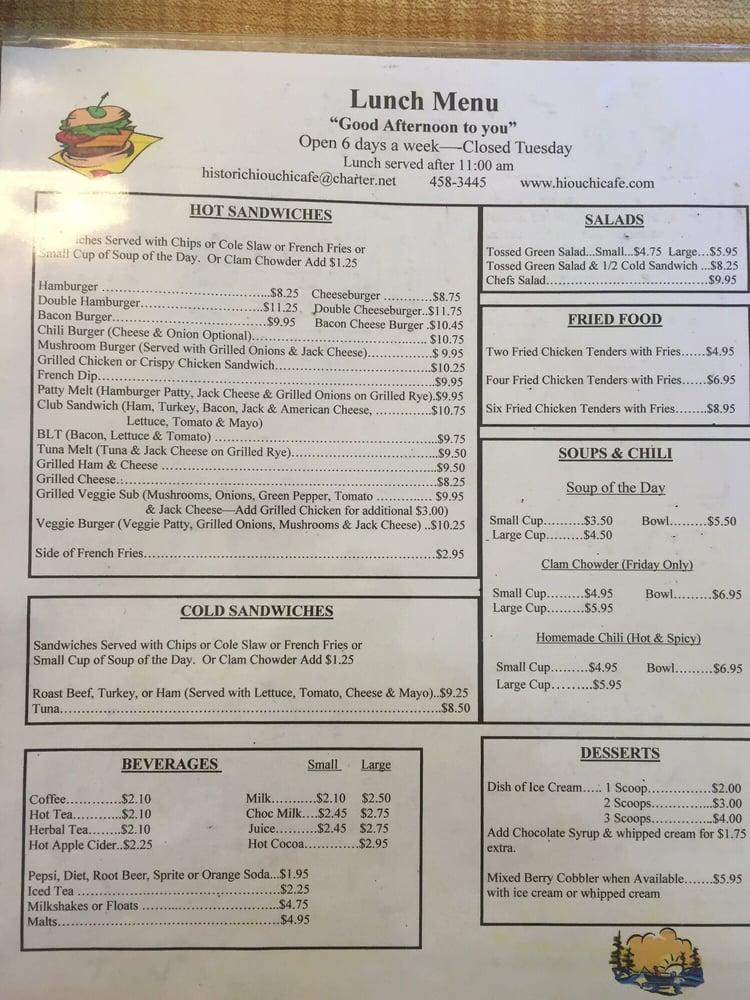 Menu at Historic Hiouchi Cafe, Hiouchi, US-199