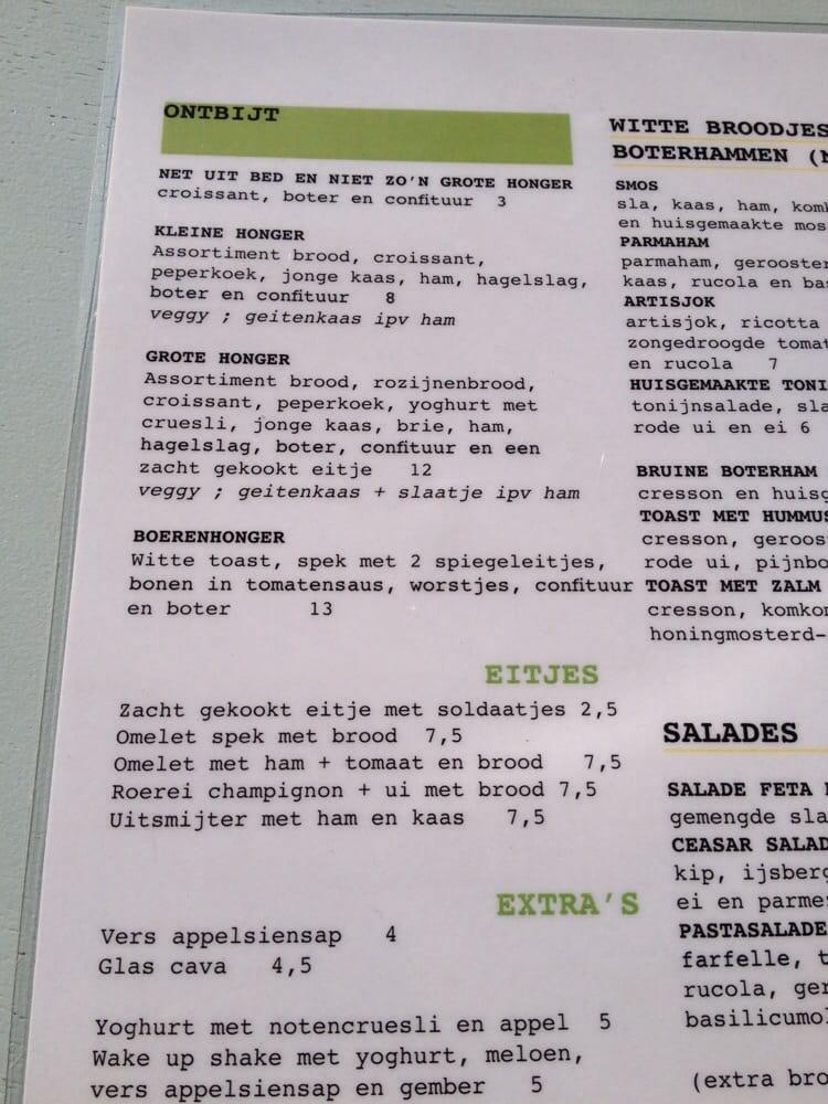 Menu at Jam., Antwerp