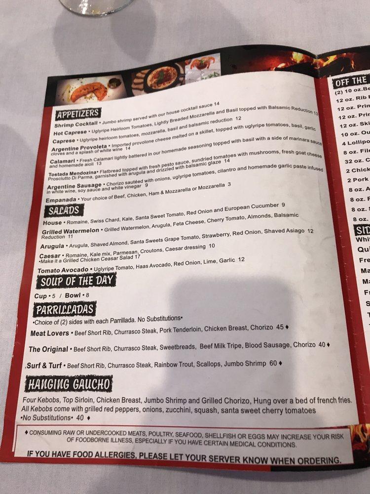 Menu at Martin Fierro Restaurant, Naples