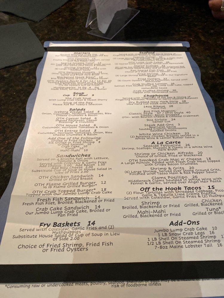 Menu at Off The Hook Seafood Restaurant, Chesapeake, 500 S Battlefield Blvd