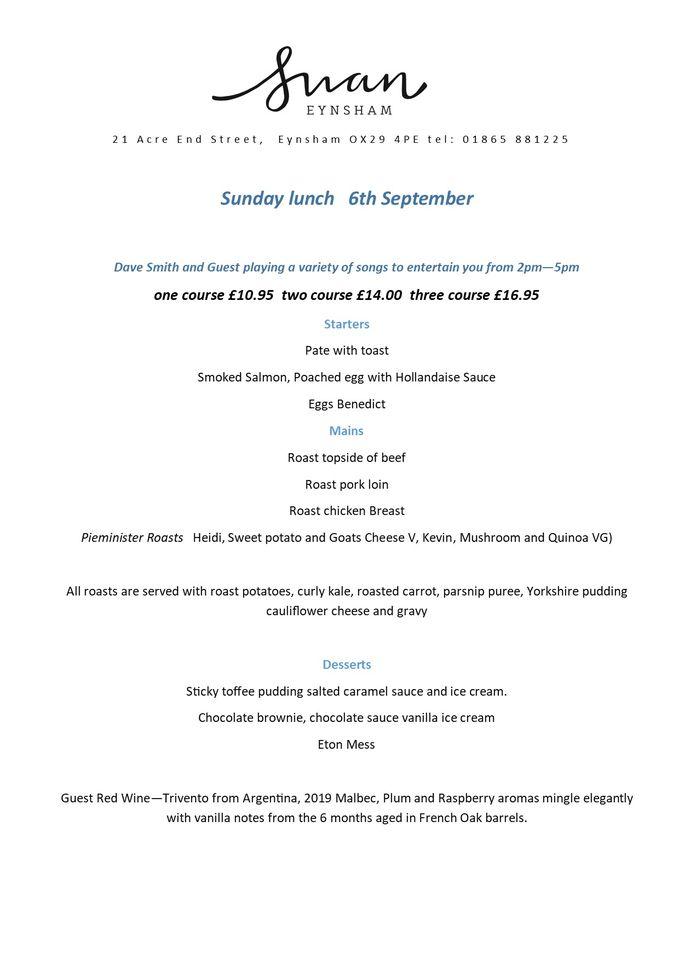 Menu at The Swan pub & bar, Eynsham