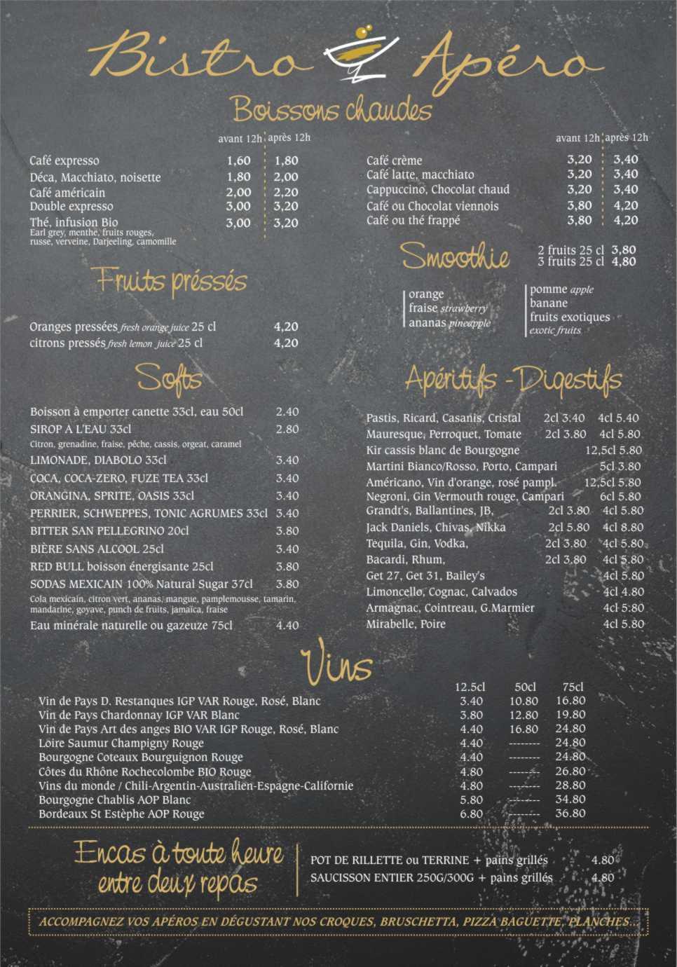 Menu at Bistro Apéro pub & bar, Nice