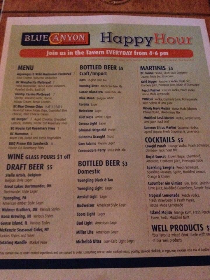 Menu at Blue Canyon Kitchen & Tavern restaurant, Twinsburg
