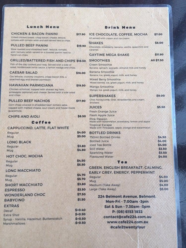 Menu at Cafe 2 Twenty Four, Cloverdale