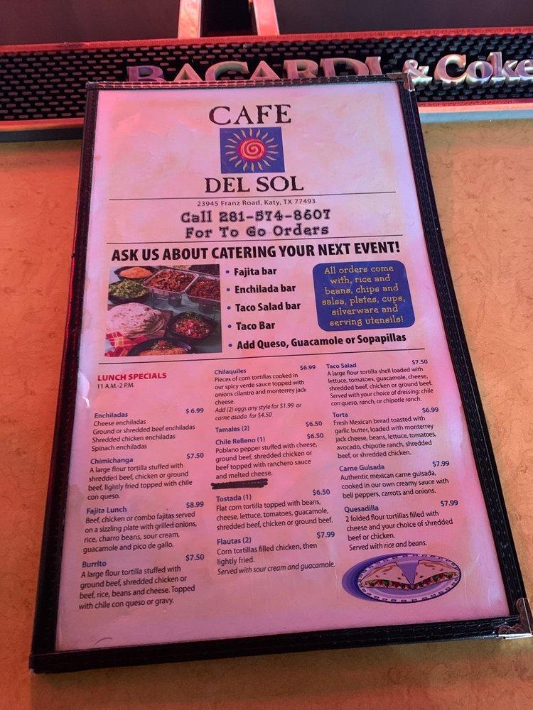 Menu at Cafe del Sol, Katy, Franz Rd