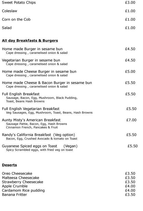 Menu at Cape To Cairo restaurant, Shildon