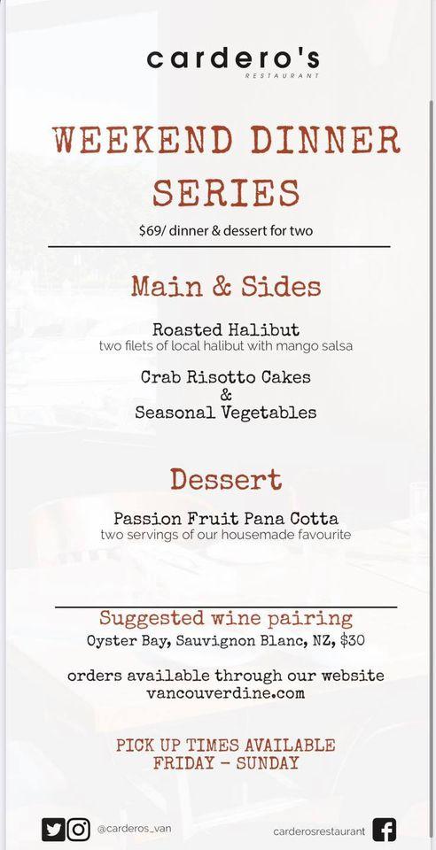 Menu at Cardero's Restaurant, Vancouver