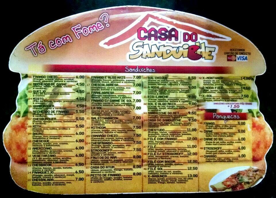 Menu at Casa do Sanduíche cafeteria, Sobral