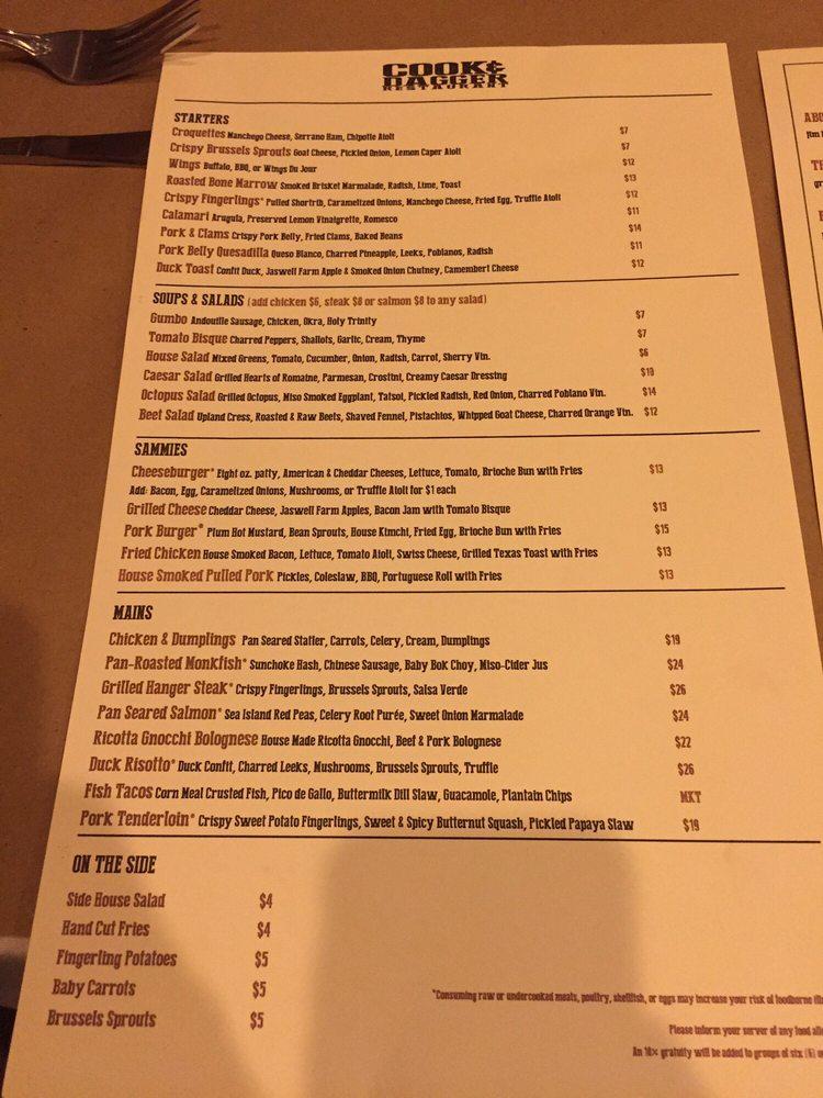 Menu at Cook and Dagger pub & bar, Smithfield