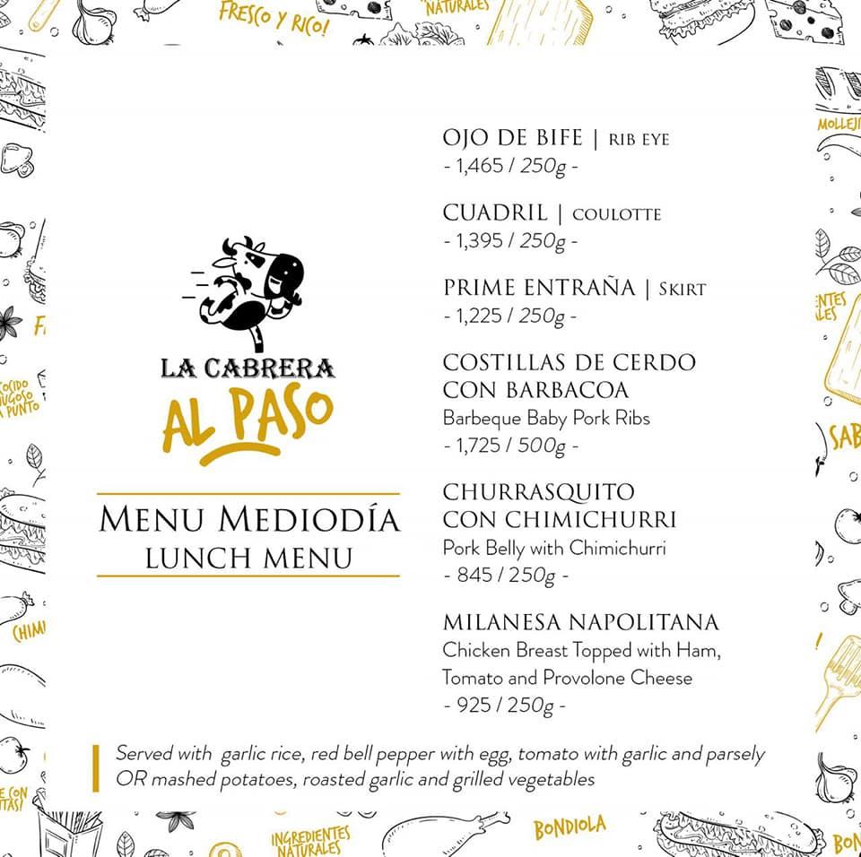 Menu at La Cabrera restaurant, Makati, H23G+46M