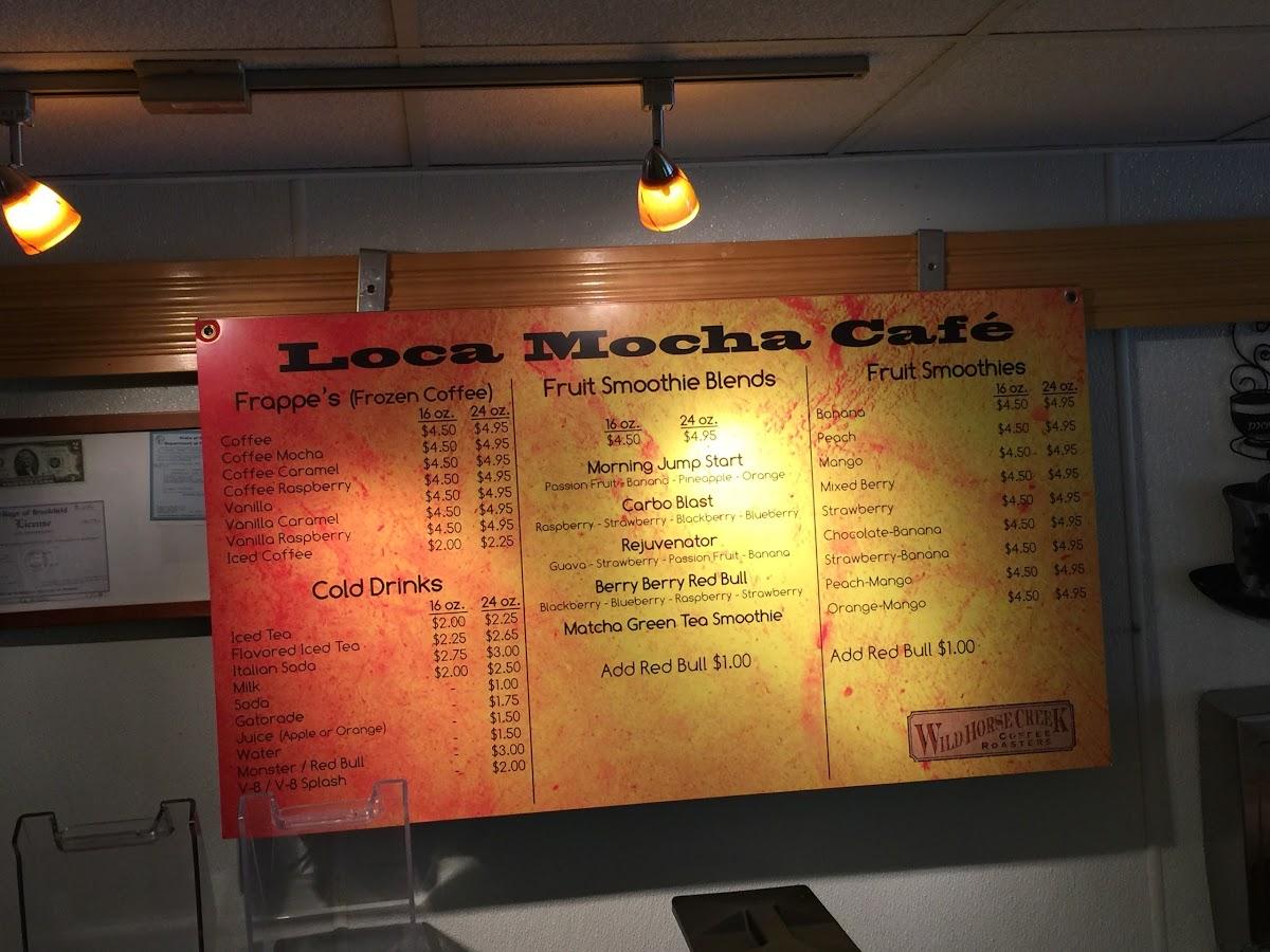 Menu at Loca Mocha Café pub & bar, Brookfield