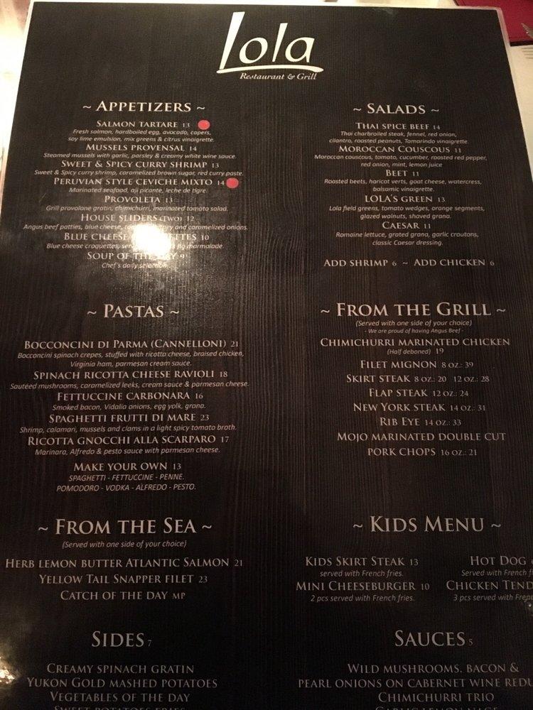 Menu at Lola Restaurant & Grill, Miami Beach, Collins Ave
