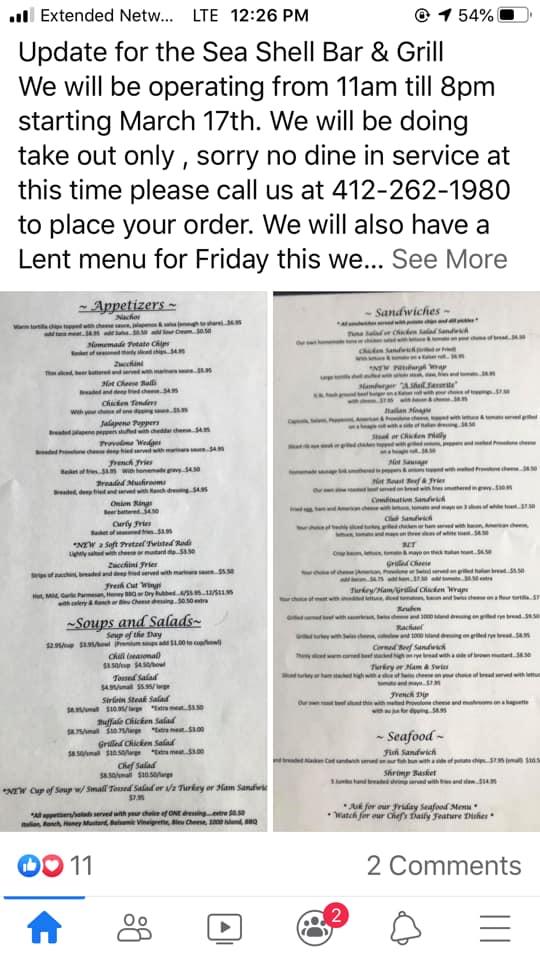 Menu at Sea Shell Bar, Moon