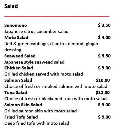 Menu at Sushi Moto restaurant, Fernley, US Hwy 95A Ste #1
