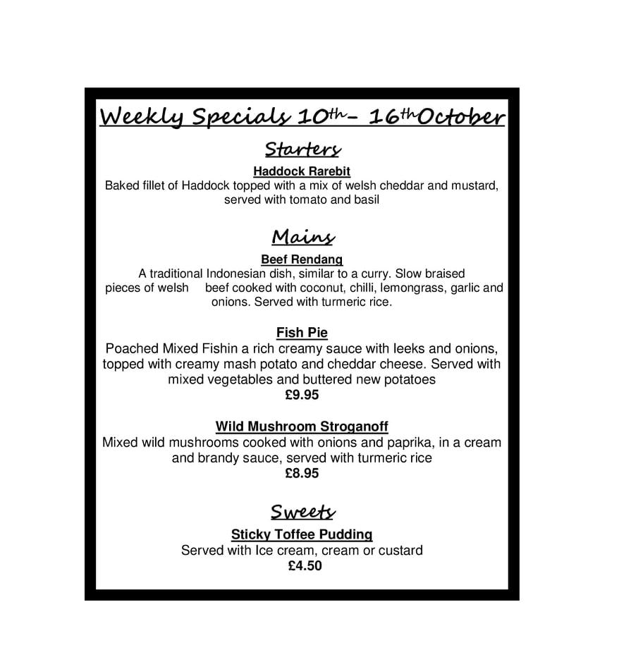 Menu at The Benllech pub & bar, Benllech