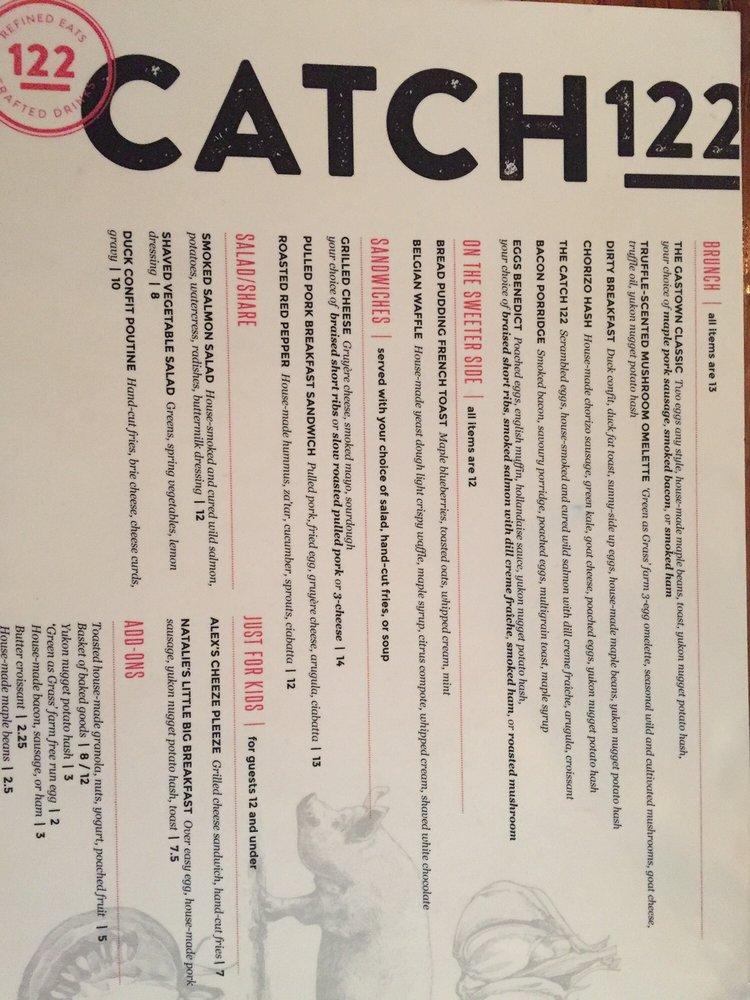 Menu at Catch 122 restaurant, Vancouver