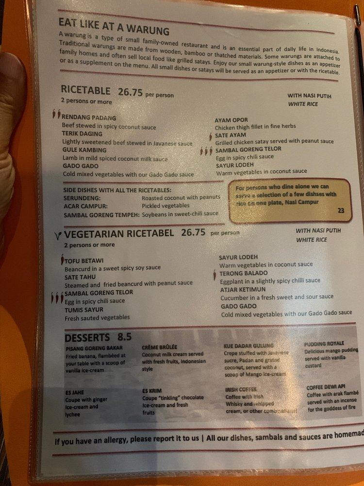 Menu at Indonesisch Restaurant Long Pura, Amsterdam
