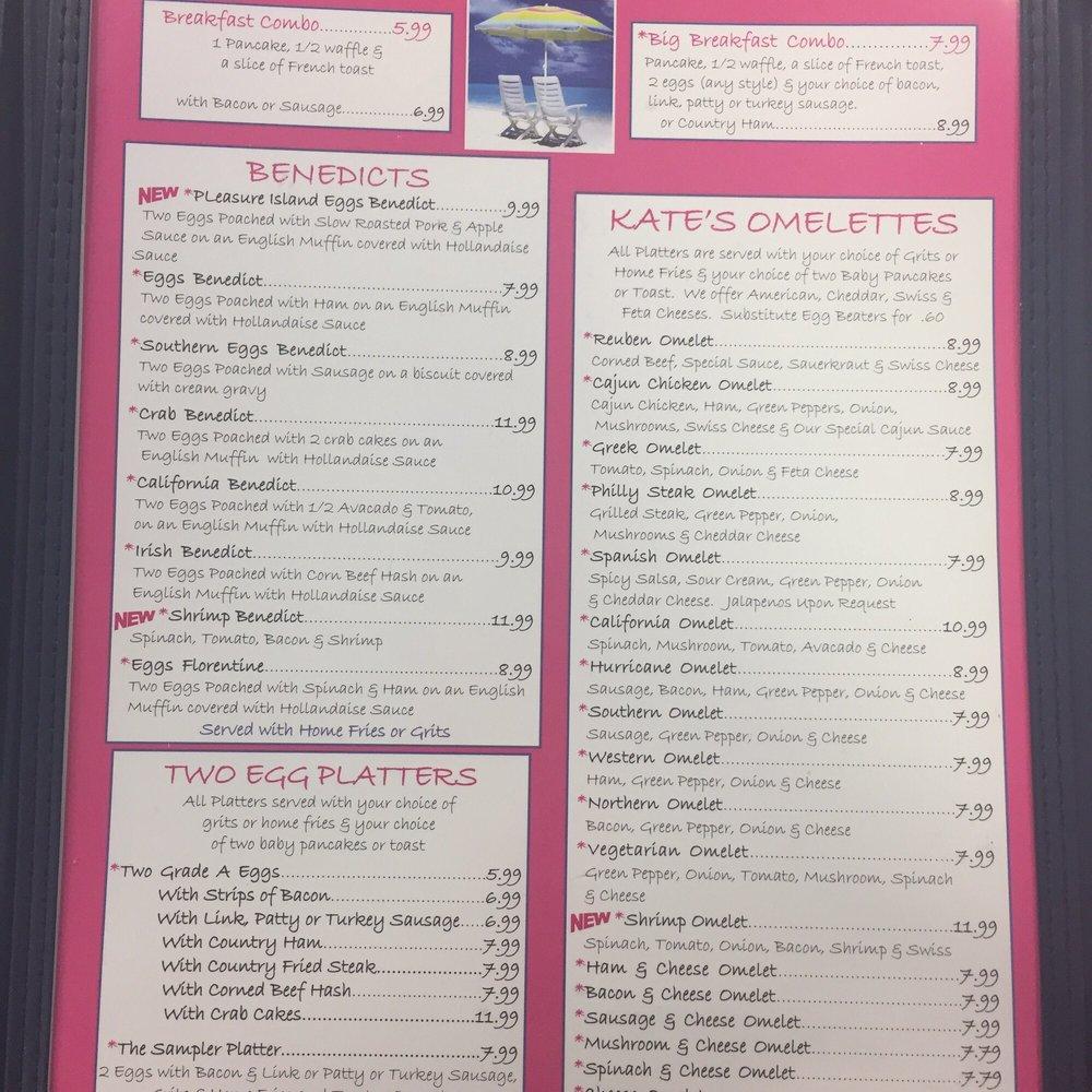 Menu at Kate's Pancake House restaurant, Carolina Beach