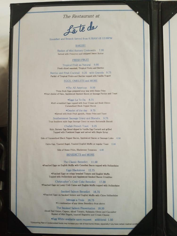 Menu at La Te Da pub & bar, Key West