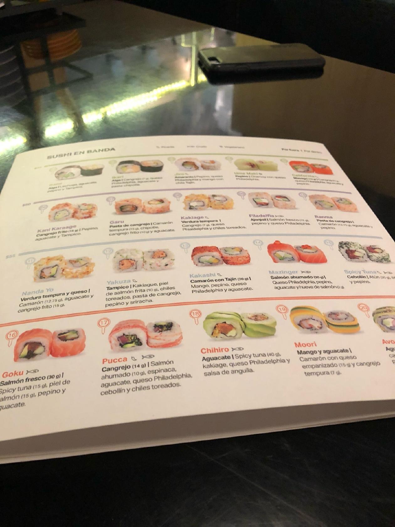 Menu at Moshi Moshi restaurant, Mexico City, Calle Bosque de Duraznos ...